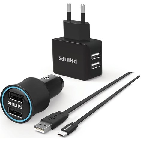 Philips DLP2553EM Araç içi Şarj Aleti & Duvar Şarj Aleti ve Micro USB ...